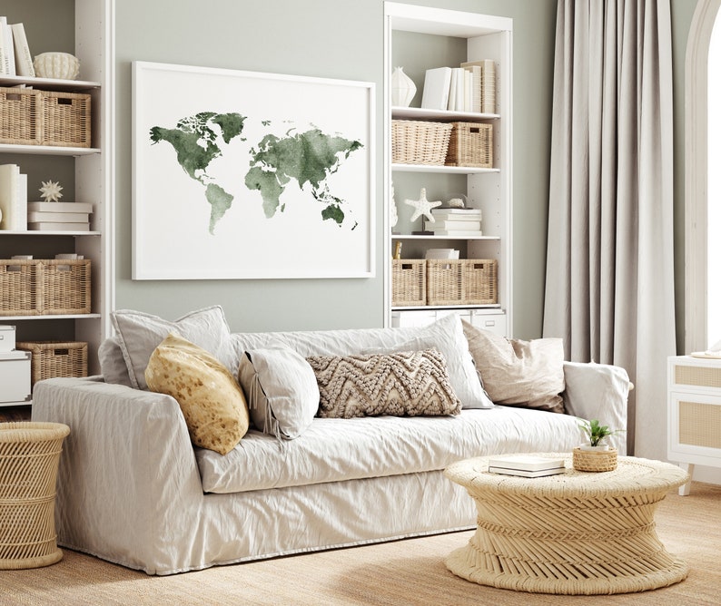 Printable World Map Home Decor Instant Download. Watercolor | Etsy