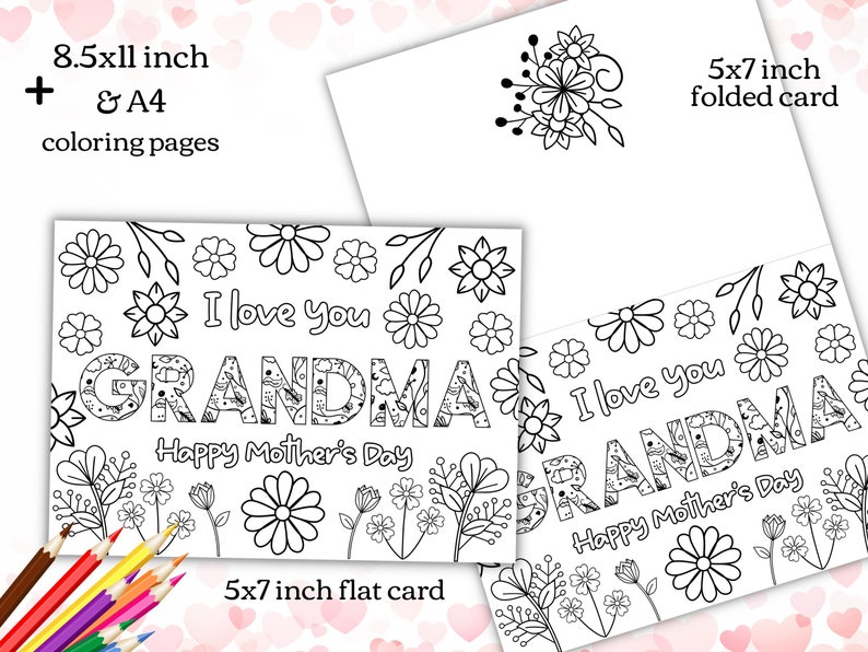 Grandma Printable Mothers Day Coloring Card for Kids. Mothers Day DIY ...