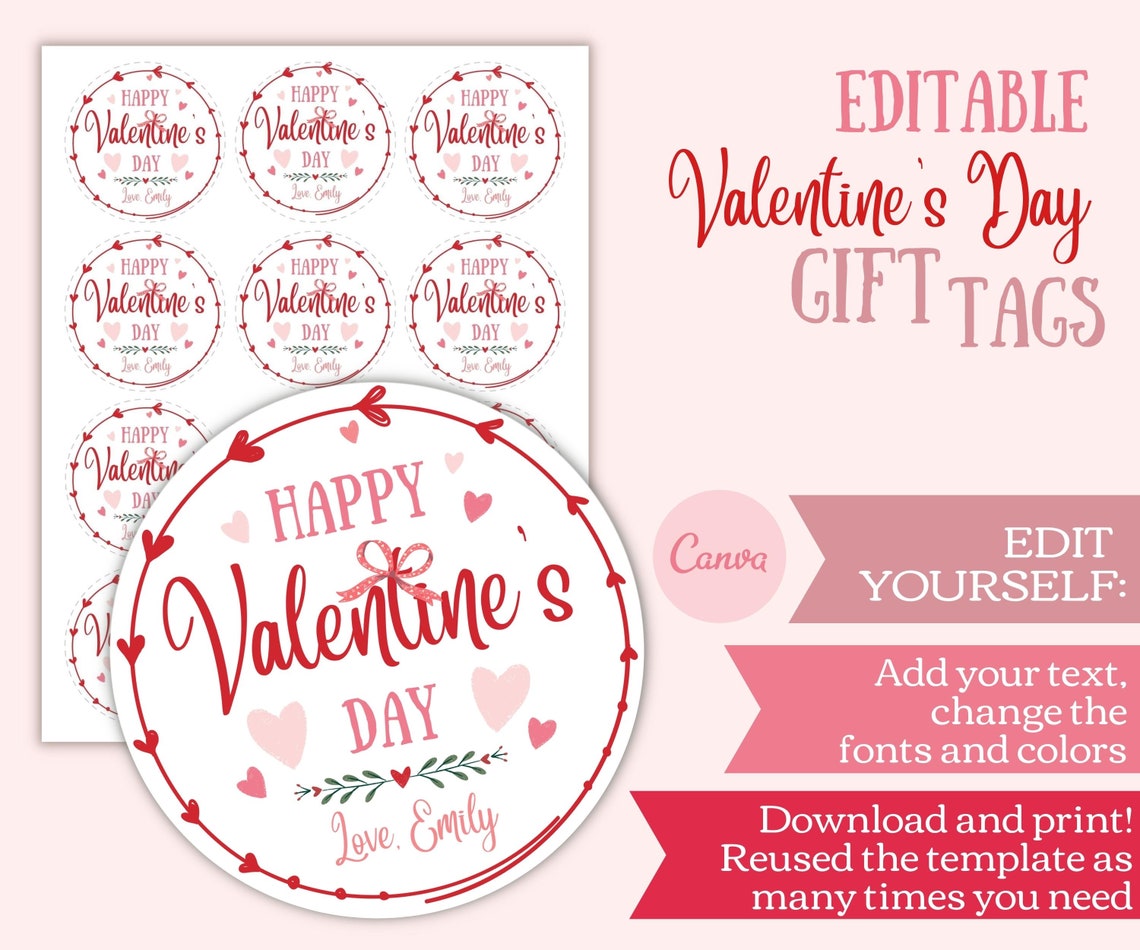 Printable Valentines Gift Tags Template. Editable Valentine - Etsy