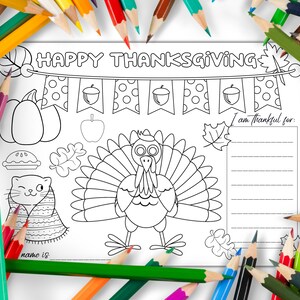 Printable Thanksgiving Placemat for Kids. Kids Coloring Placemat for ...