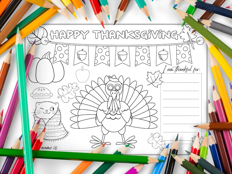 Printable Thanksgiving Placemat for Kids. Kids Coloring - Etsy