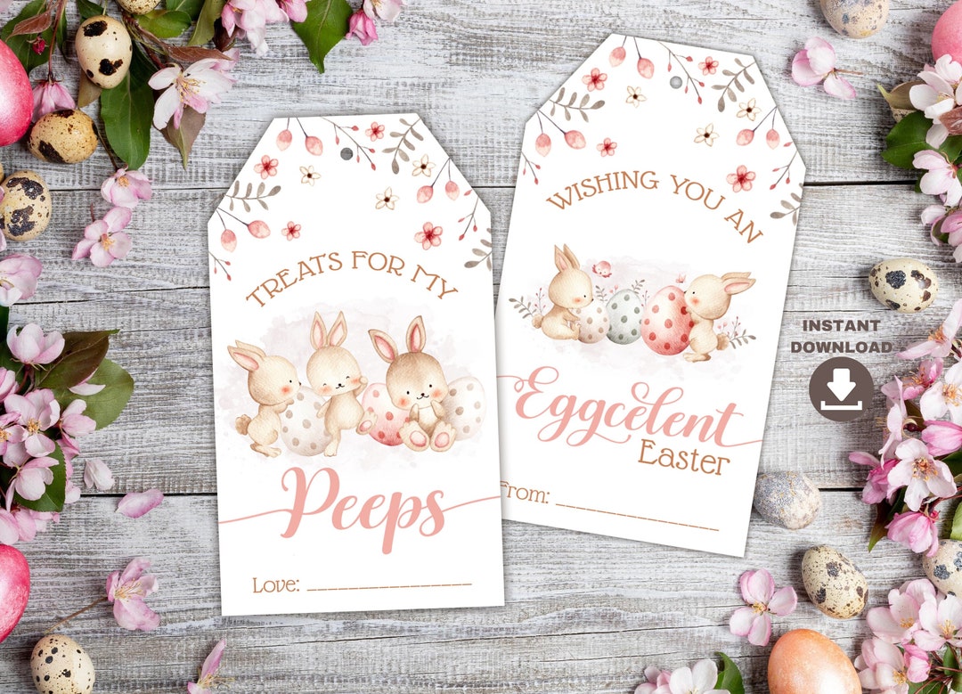 Set of 2 Printable Easter Gift Tags With Cute Easter Bunnies and Easter ...