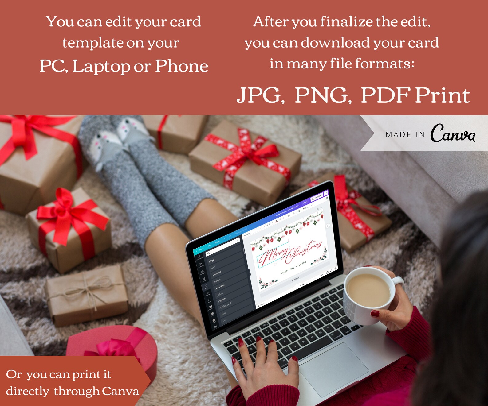 Editable Canva Christmas Card Template. Merry Christmas | Etsy