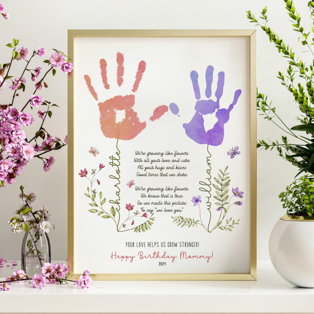 Personalized Birthday Handprint Art. Printable Flower Handprint Gift ...