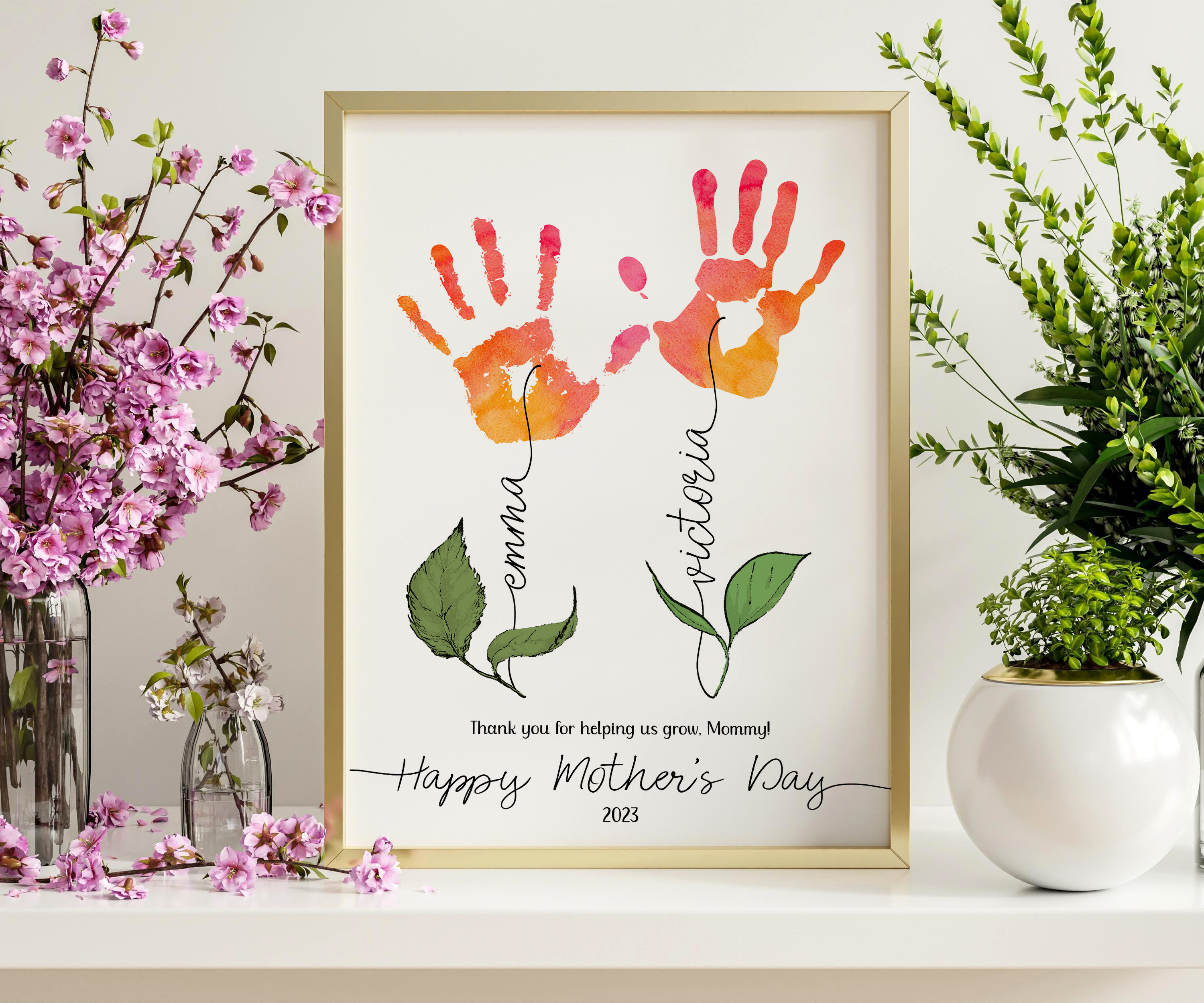 Personalized Handprint Flower Art – Mother's Day Gift (digital Download ...