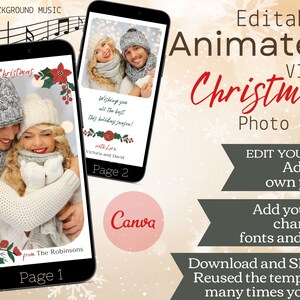 Editable Christmas Video Card Template. Editable Canva Christmas Photo ...