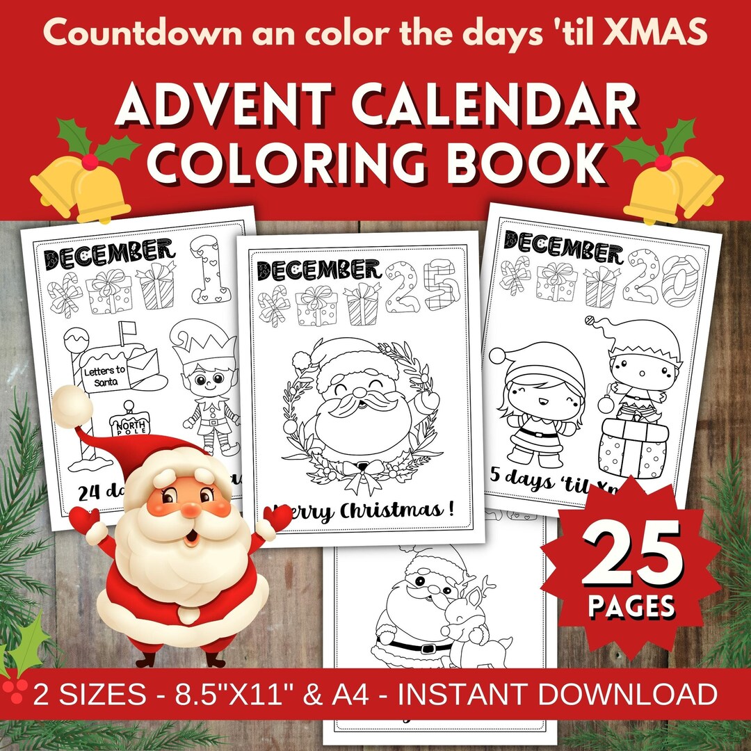 Christmas Countdown Coloring Book for Kids. Printable Advent Calendar ...