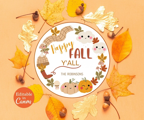 Happy Fall Y'all Editable Tags Template. Printable Autumn - Etsy