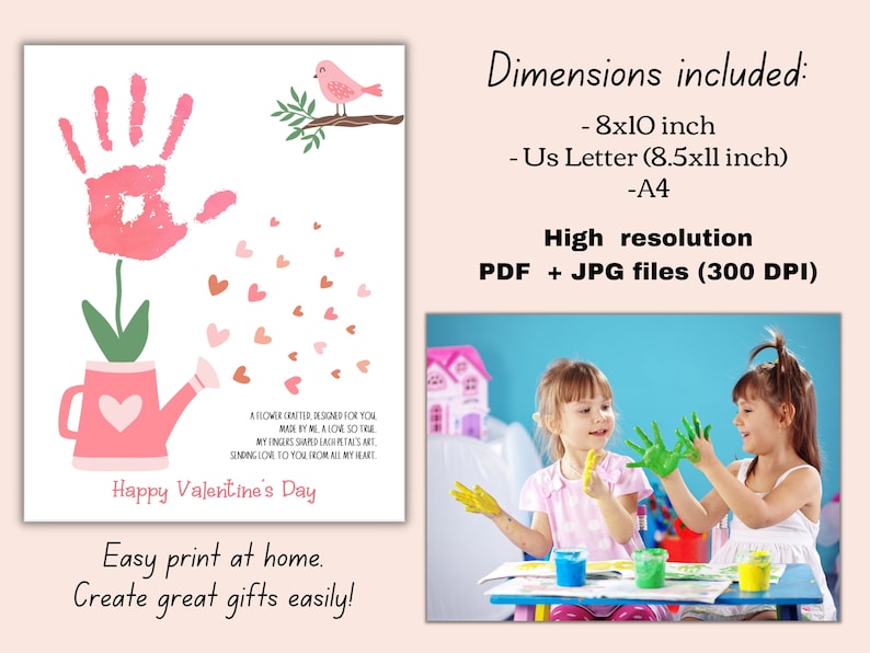Valentine Handprint Art Instant Download. Printable Valentine's Day ...