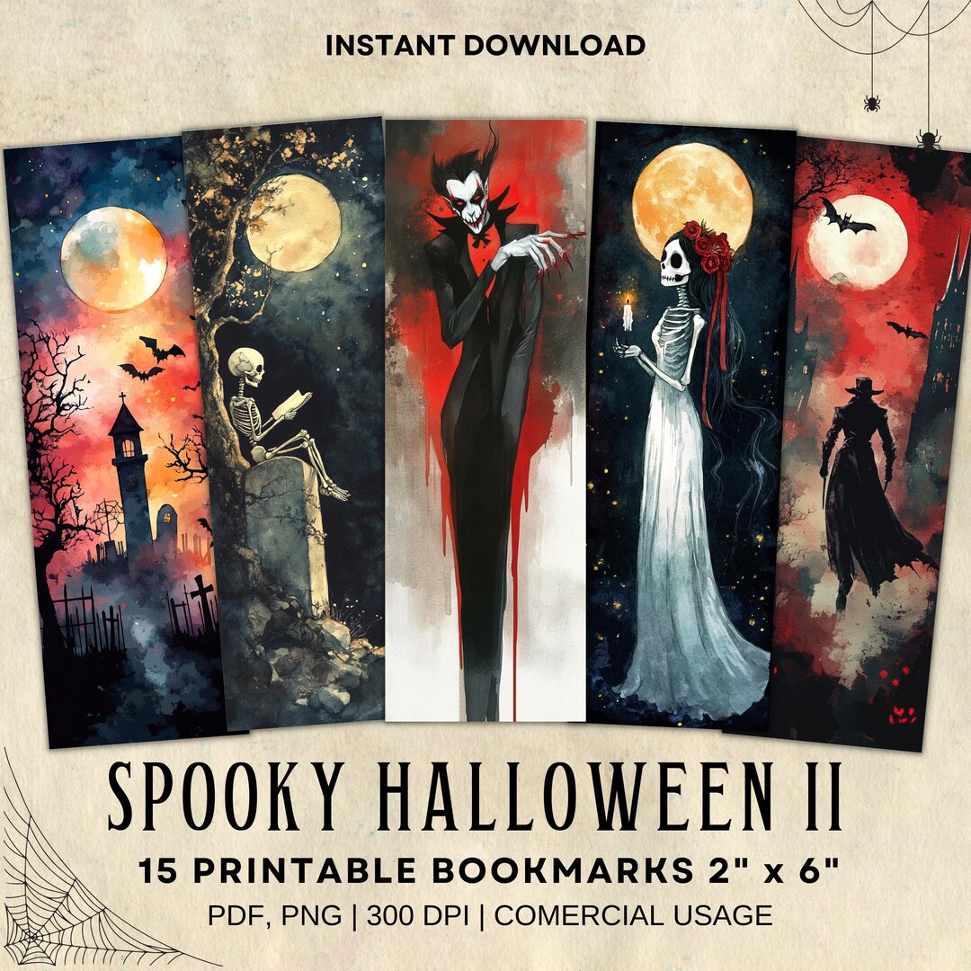 15 Printable Halloween Bookmarks. Spooky Halloween Bookmark Set Instant ...