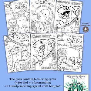 Grandpa Shark Father's Day Coloring Card: Funny Kids Craft (digital ...