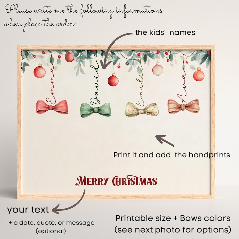 Personalized Christmas Handprint Art Ornament Gift for Mom, Grandma ...