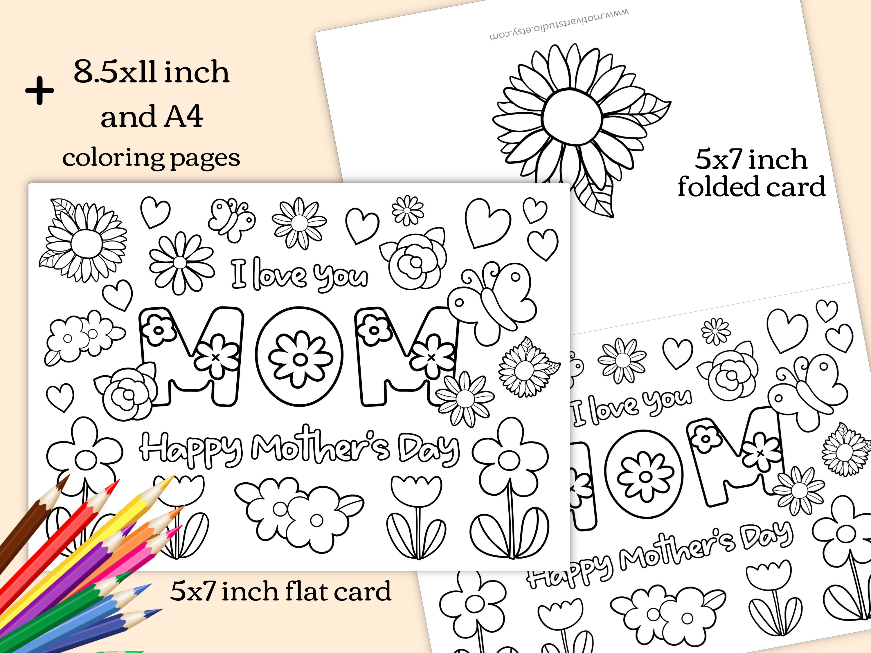 Mothers Day Coloring Card for Kids. Printable DIY Mothers Day Gift ...