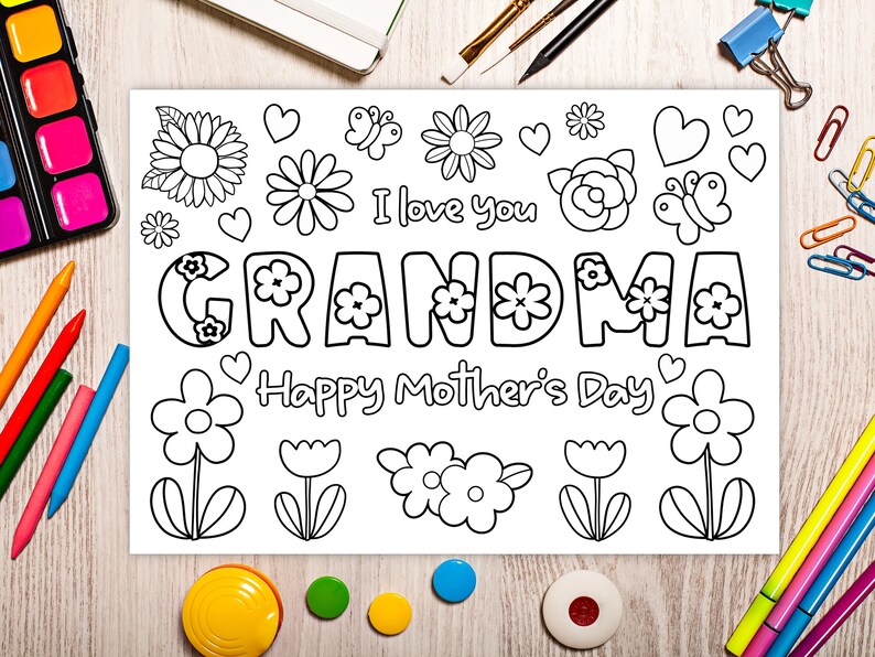 Printable Grandma Mothers Day Coloring Card for Kids. Mothers Day DIY ...