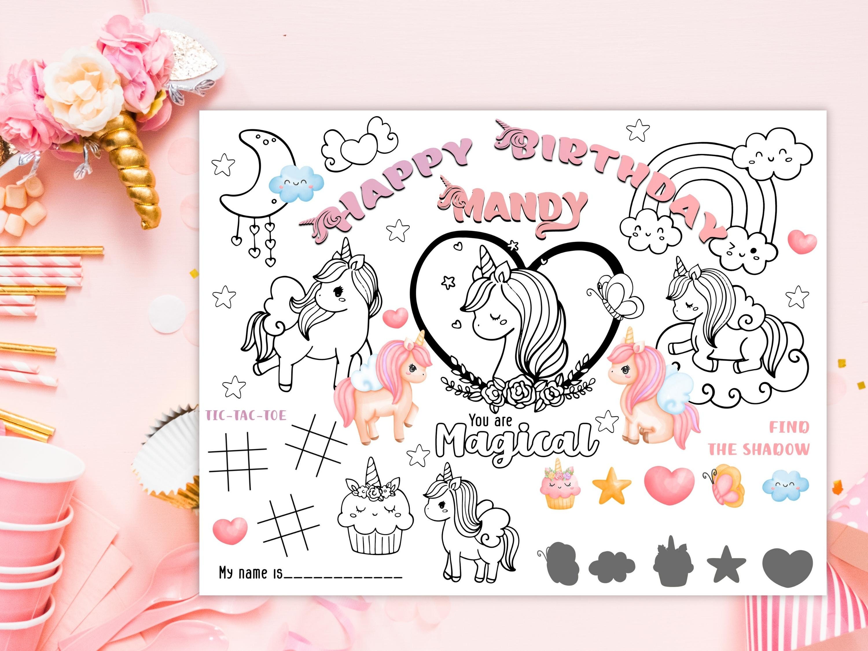 Cute Unicorn Birthday Coloring Custom Placemats for Girls - Etsy