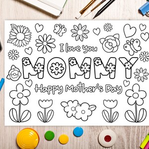 I Love You Mommy Mothers Day Coloring Card for Kids. Printable DIY ...