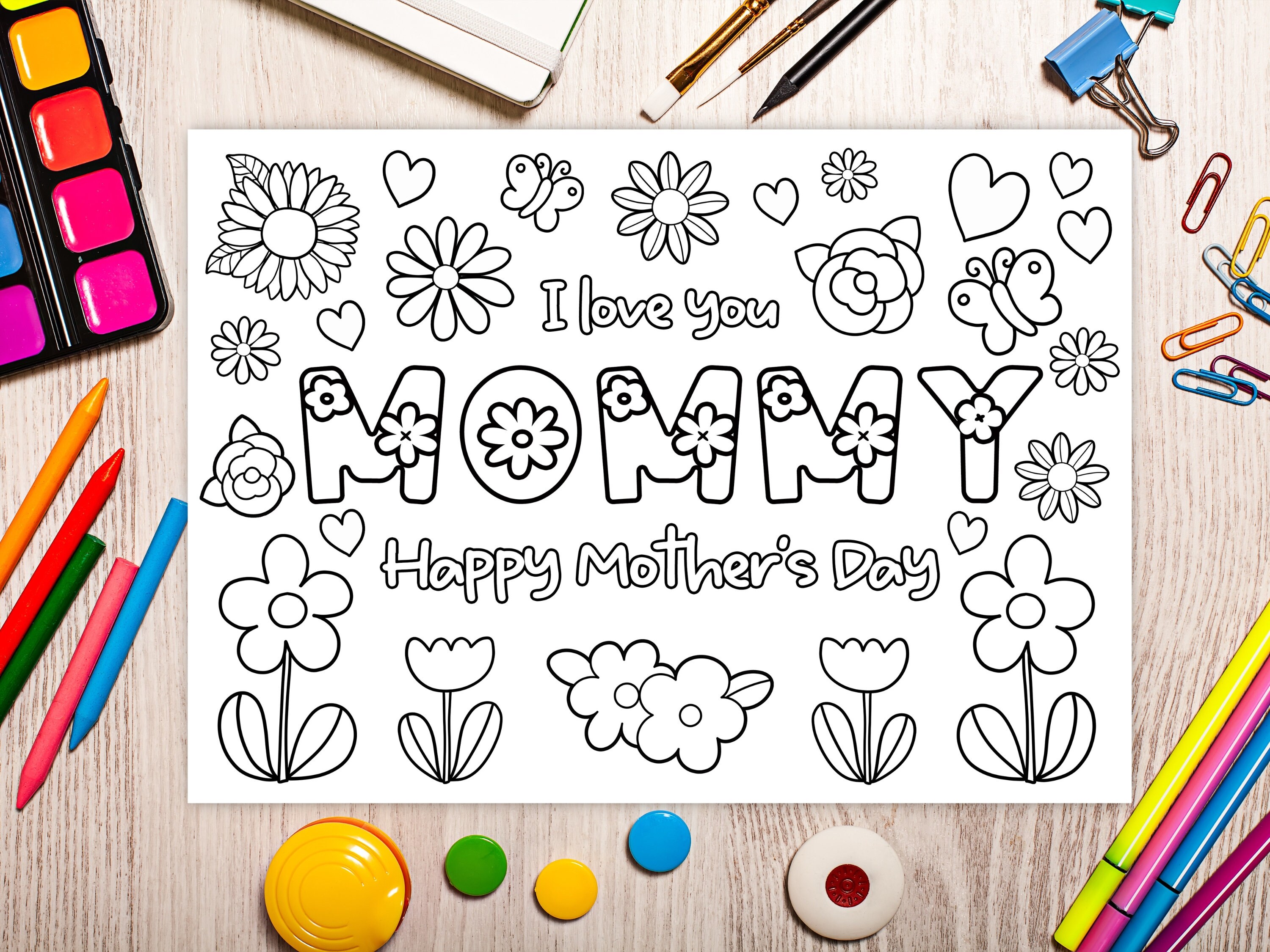 I Love You Mommy Mothers Day Coloring Card for Kids. Printable DIY ...