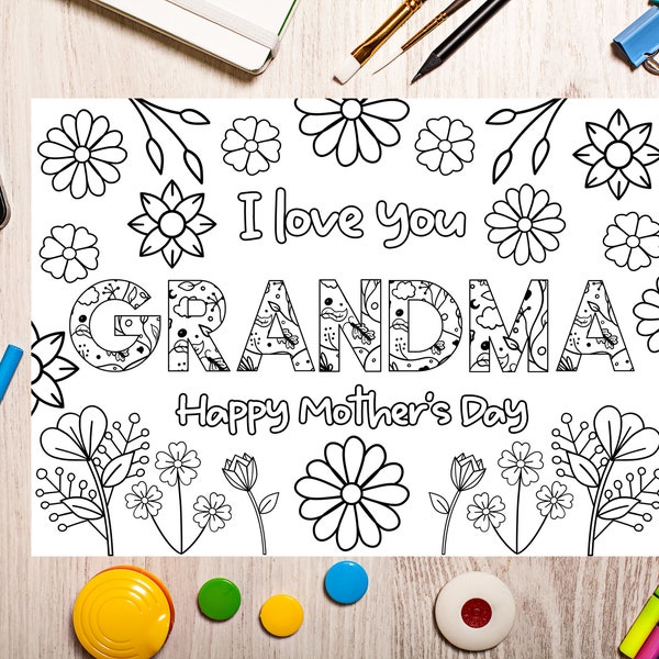 Mothers Day Coloring Card - Etsy