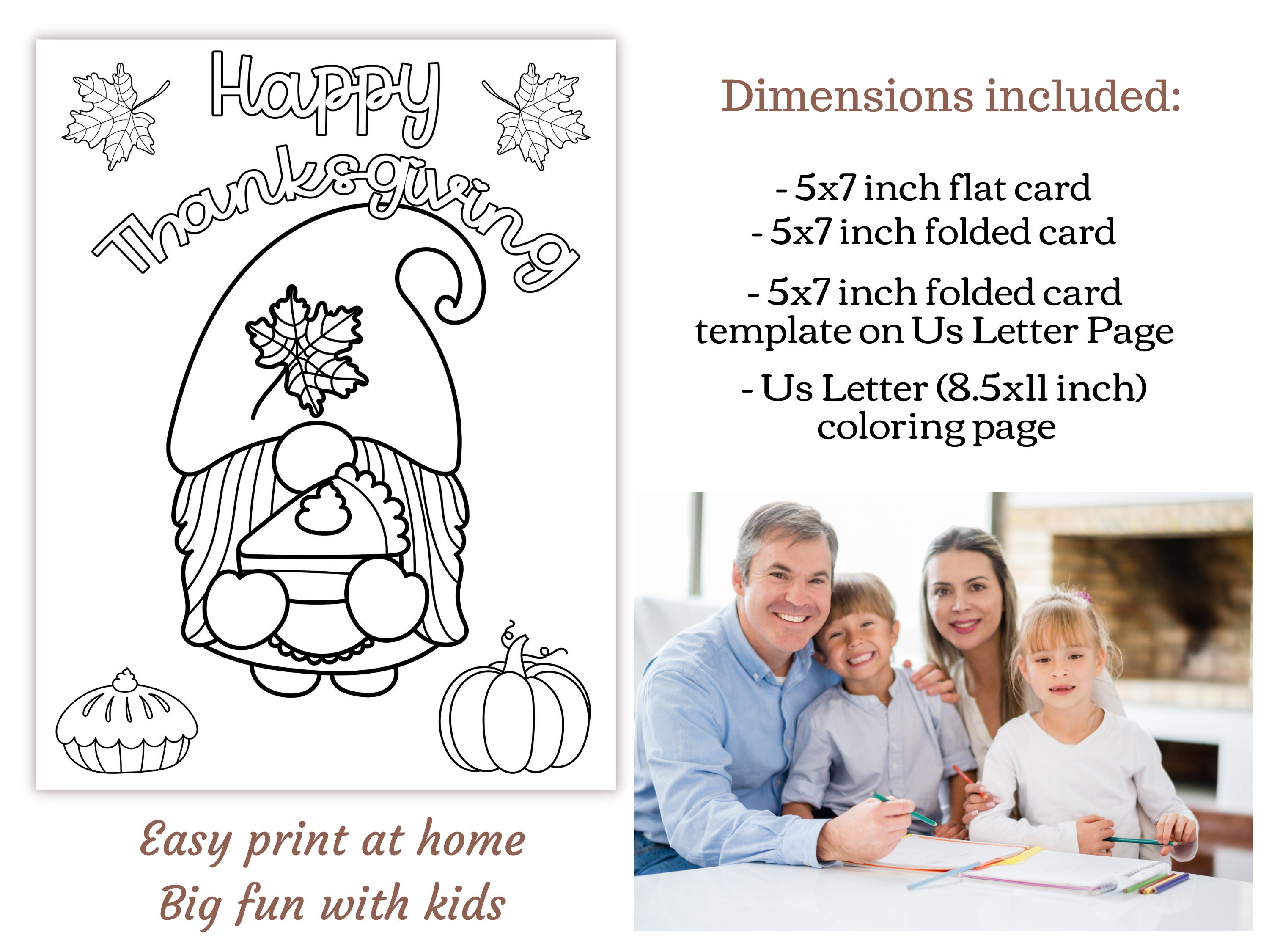 Thanksgiving Gnome Coloring Card for Kids. Printable - Etsy