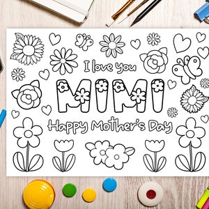 Mimi Mothers Day Coloring Card, Gift From Grandkids. Mothers Day DIY ...