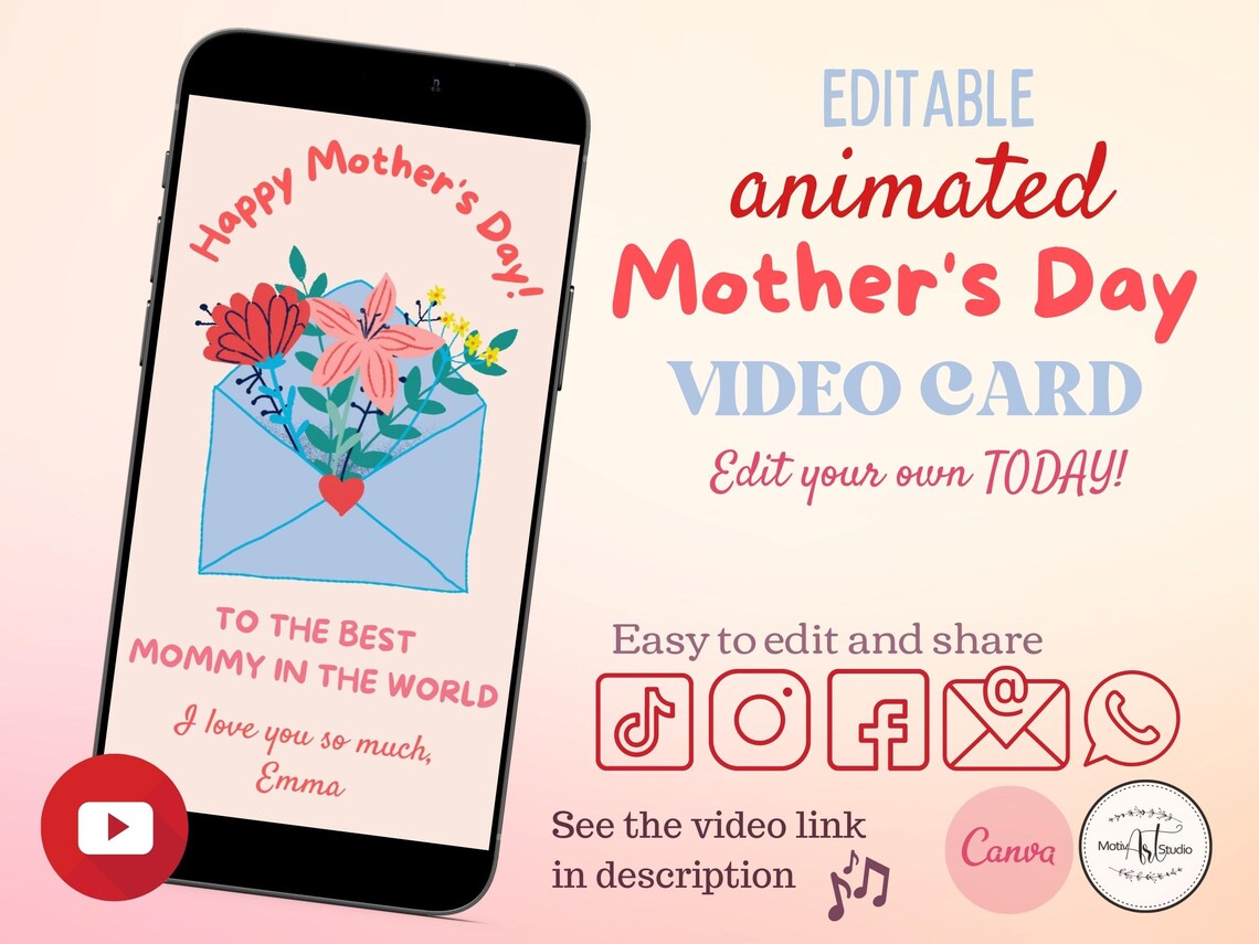 Animated Mother's Day Card Template. Editable Mothers Day - Etsy
