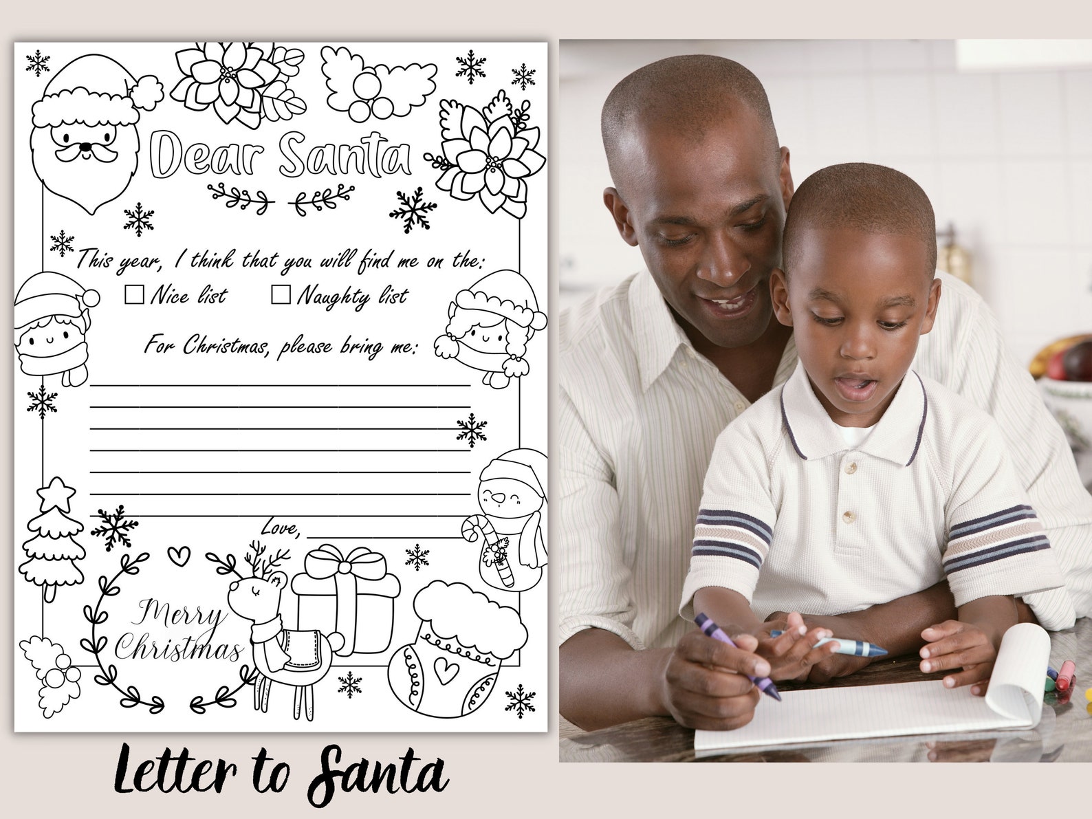 Letter to Santa Coloring Page Instant Download. Printable - Etsy