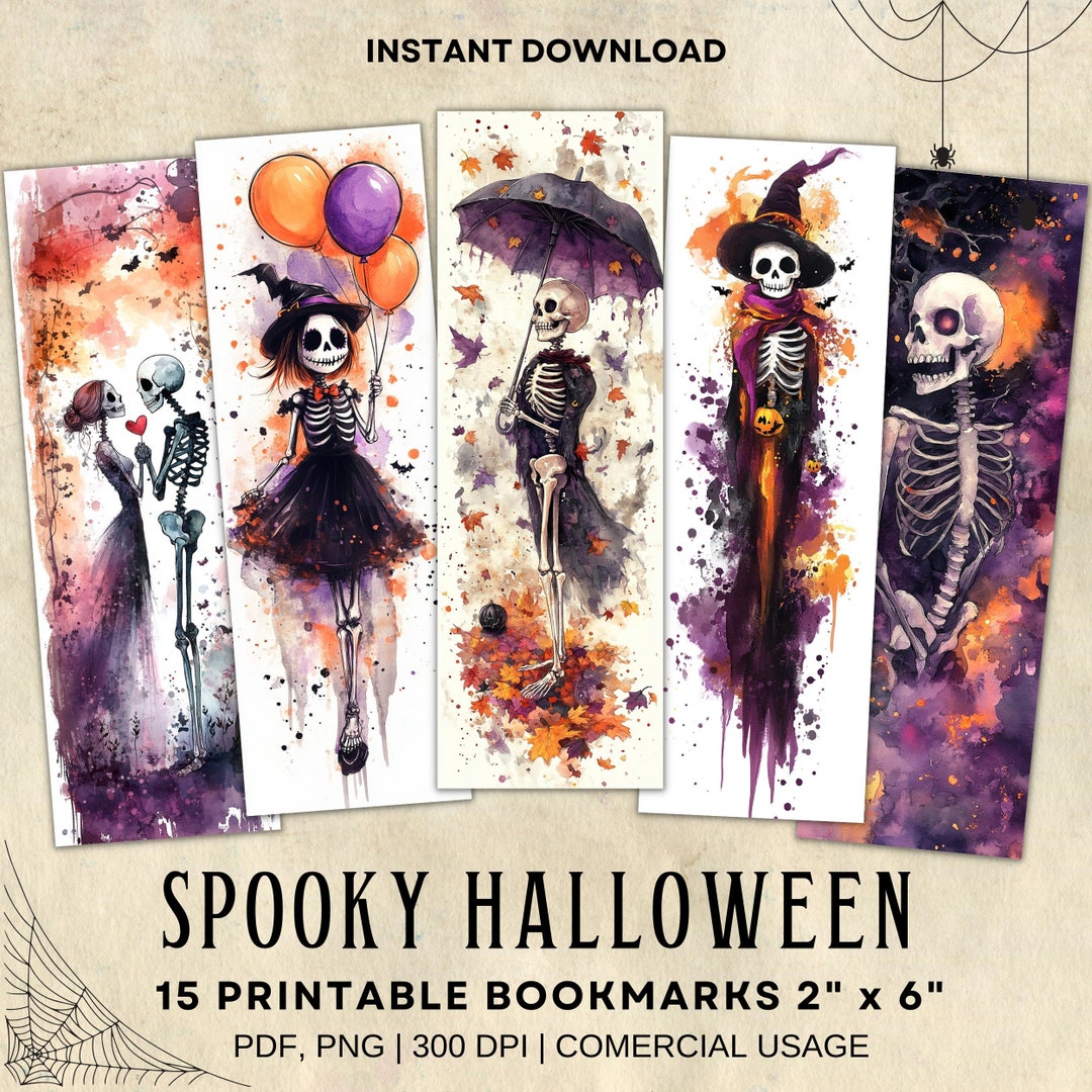 Spooky Printable Halloween Bookmark Set. Watercolor Halloween Bookmarks ...