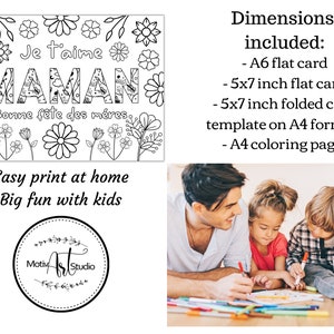 French Mothers Day Coloring Card for Kids. Carte Imprimable Bonne Fête ...