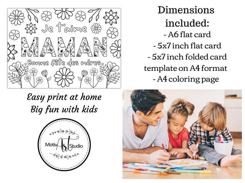French Mothers Day Coloring Card for Kids. Carte Imprimable | Etsy