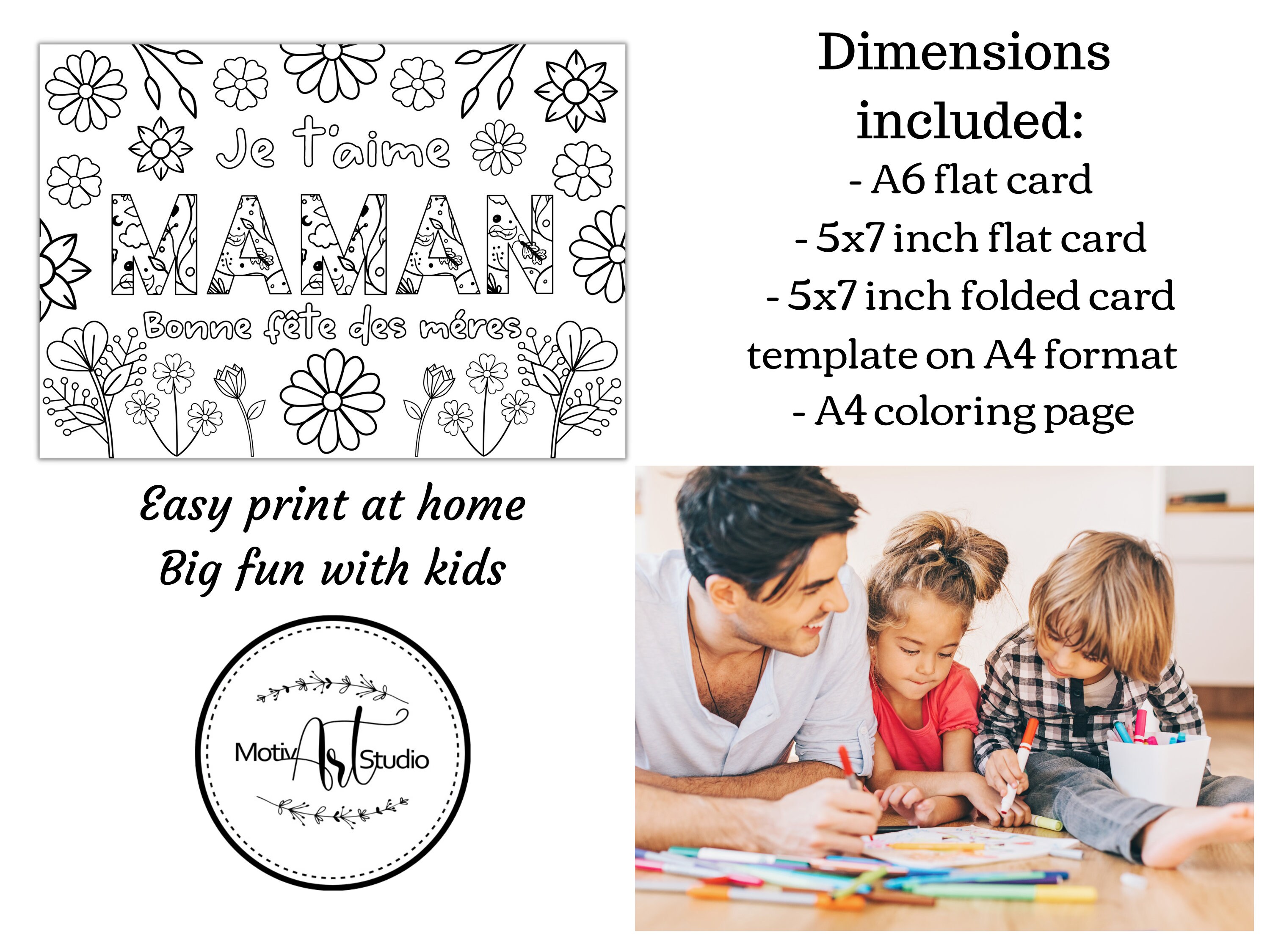 French Mothers Day Coloring Card for Kids. Carte Imprimable | Etsy