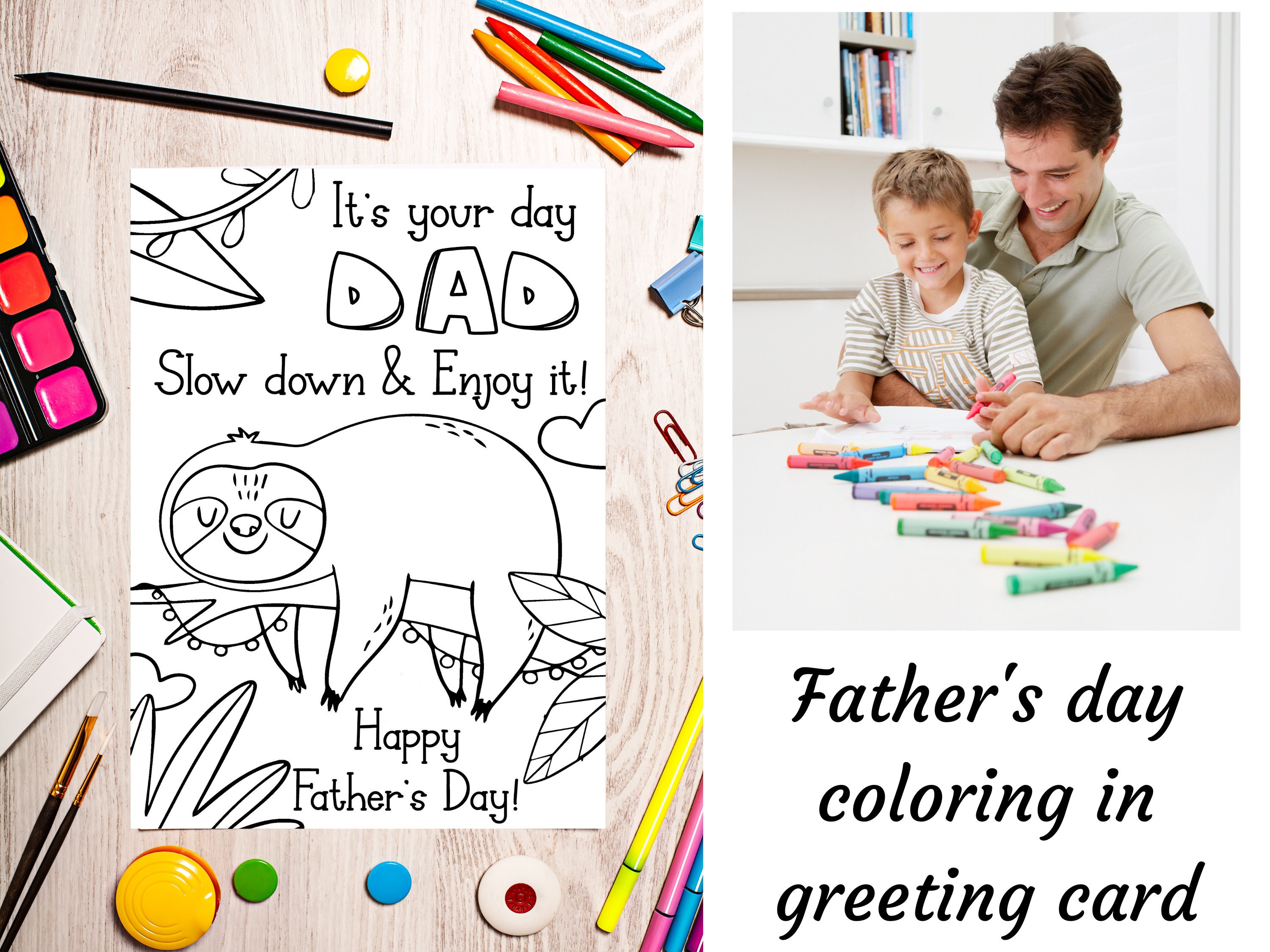 Printable Fathers Day Coloring Card for Kids. Fathers Day DIY - Etsy