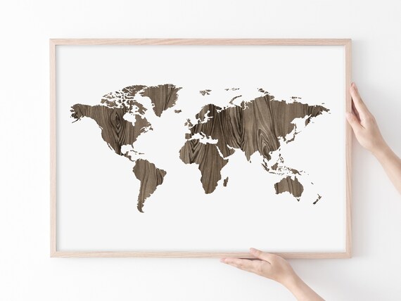 Hand Painted Wooden Textured World Map Printable Wall Art. | Etsy