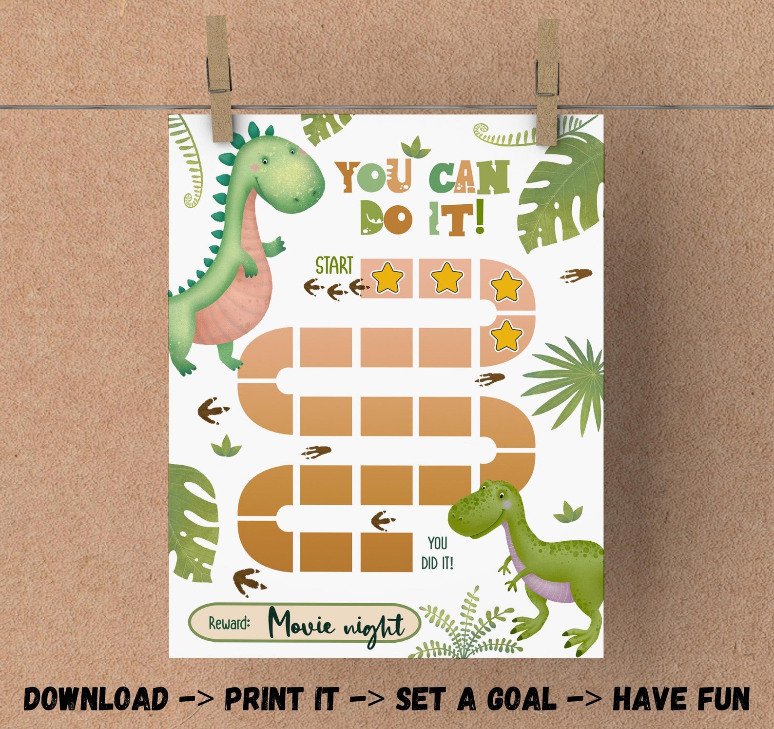 Printable Dinosaur Kids Reward Chart. Cute Kids Sticker Chart | Etsy