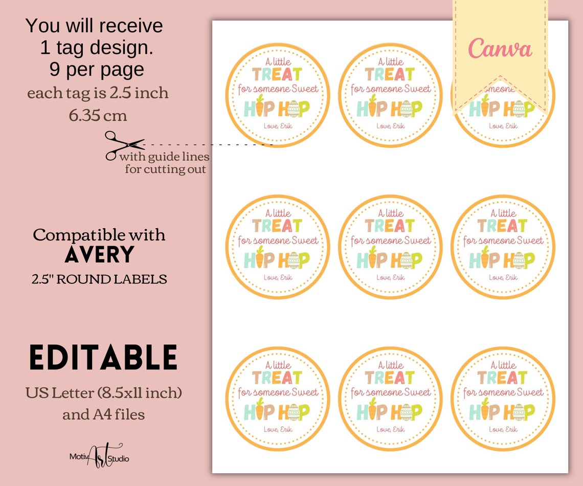 Printable Easter Treats Gift Tags Canva Template. Editable | Etsy