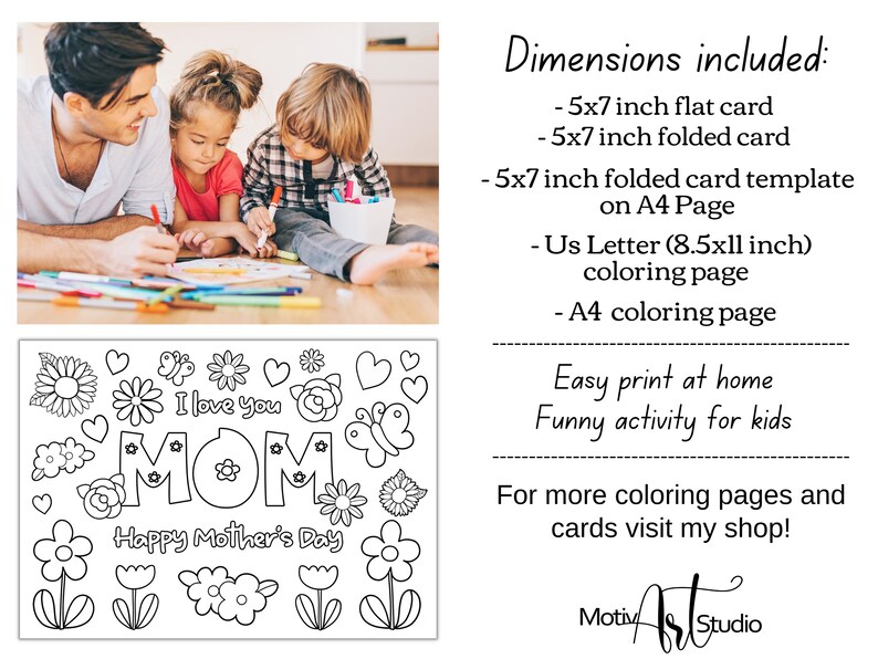 Printable Mothers Day Coloring Card. DIY Mothers Day Gift From - Etsy