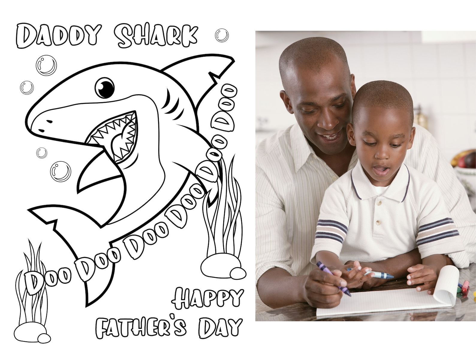 Daddy Shark Printable Father's Day Coloring Card for Kids. - Etsy Canada