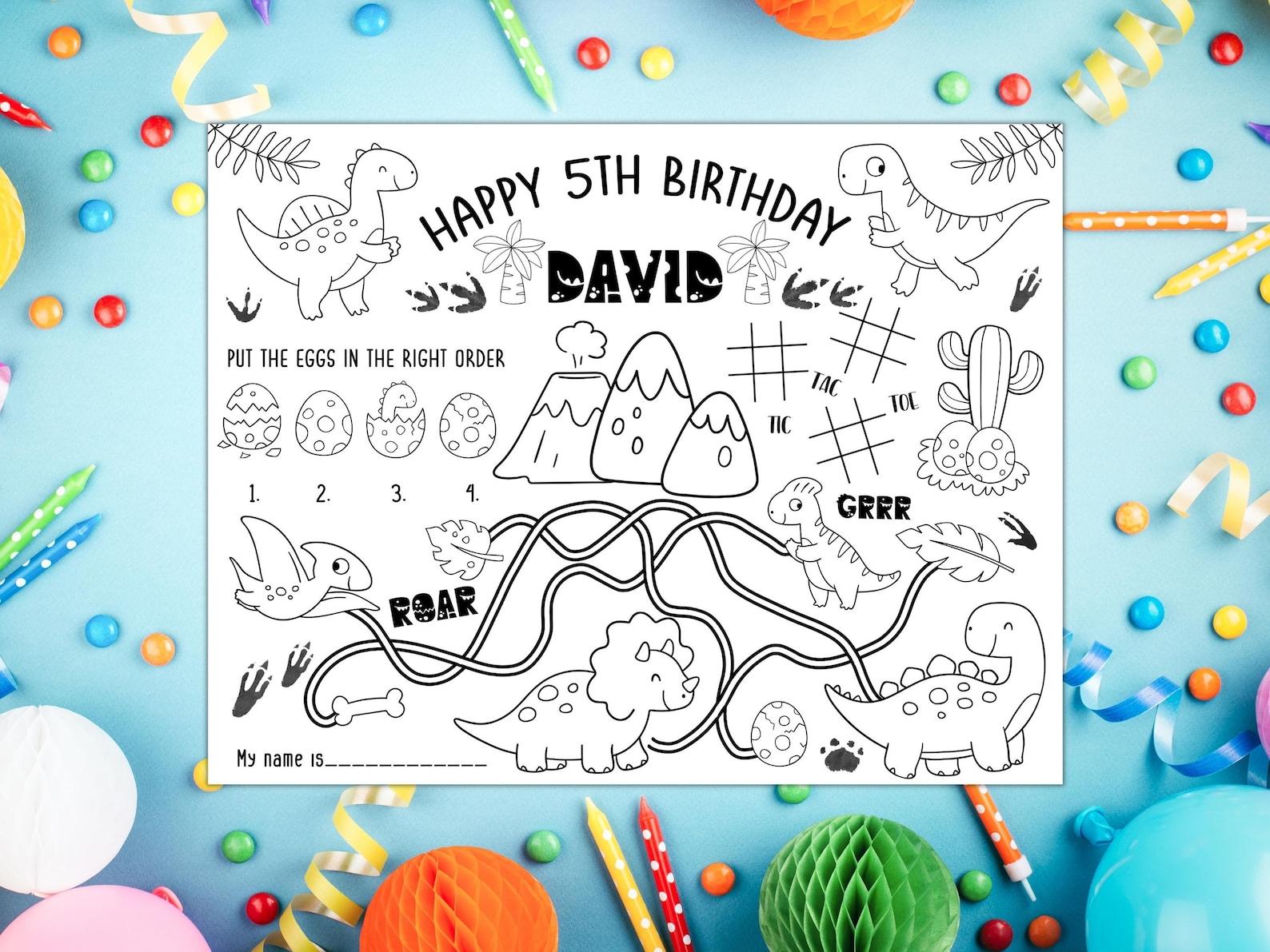 Personalized Cute Dinosaur Birthday Coloring Placemat for Kids - Etsy