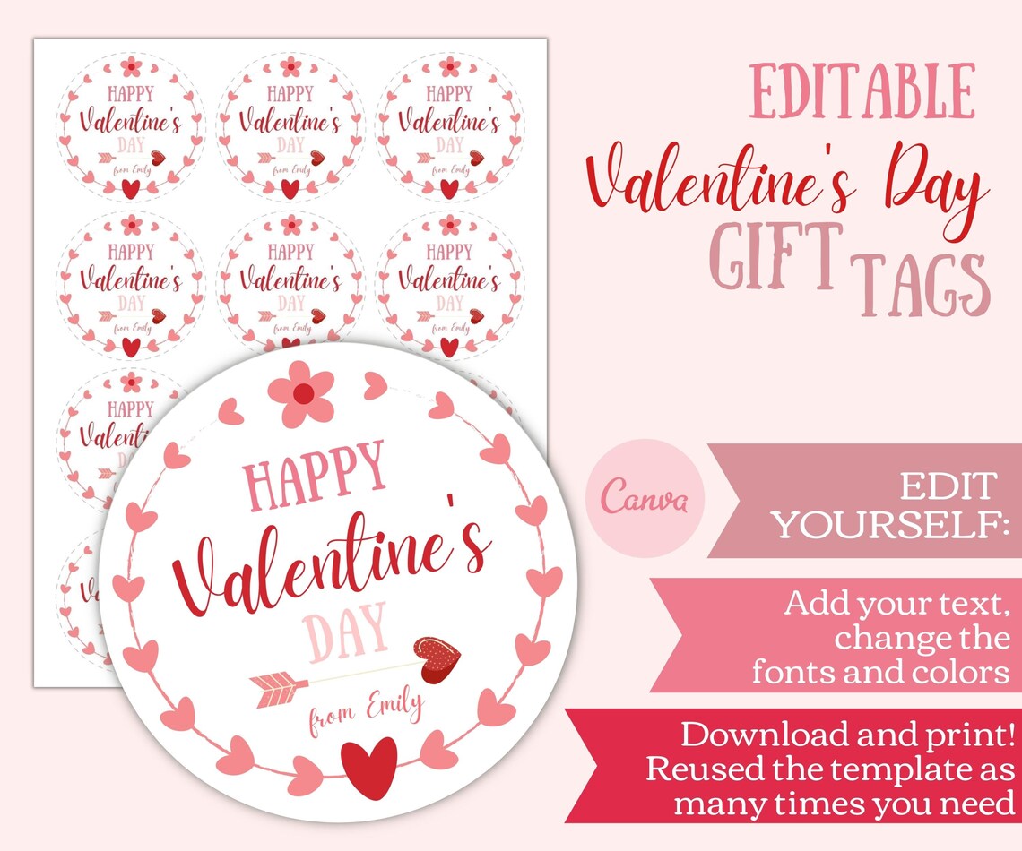 Editable Valentines Gift Tags Template. Printable Valentine - Etsy