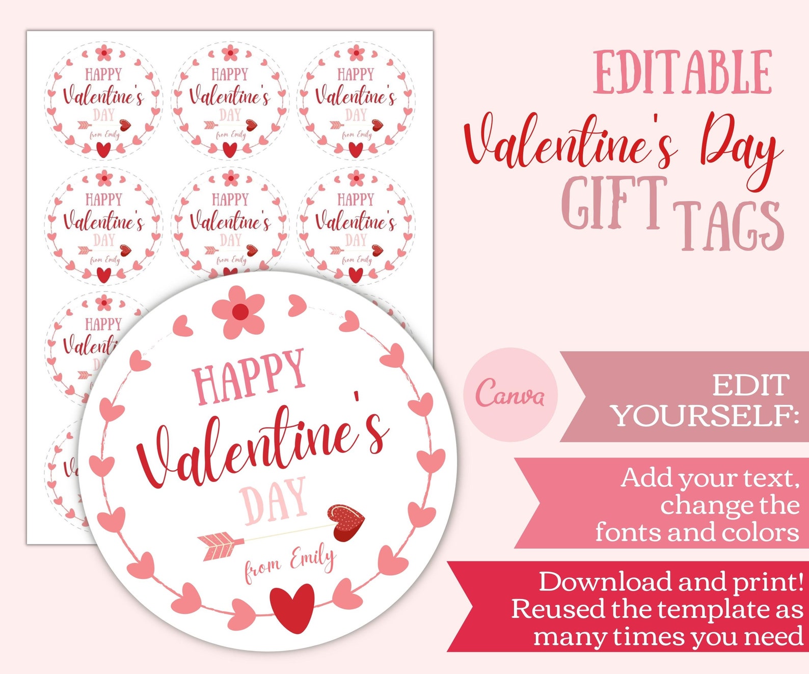 Editable Valentines Gift Tags Template. Printable Valentine - Etsy