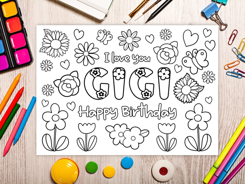 Printable Birthday Card for Gigi | Kids Coloring Page (digital Download ...