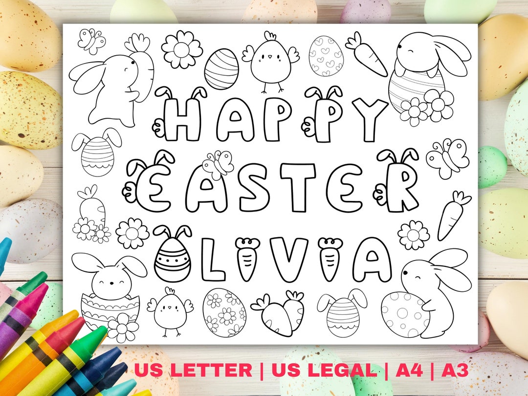 Personalized Kids Easter Coloring Placemat. Easter Bunny Custom ...