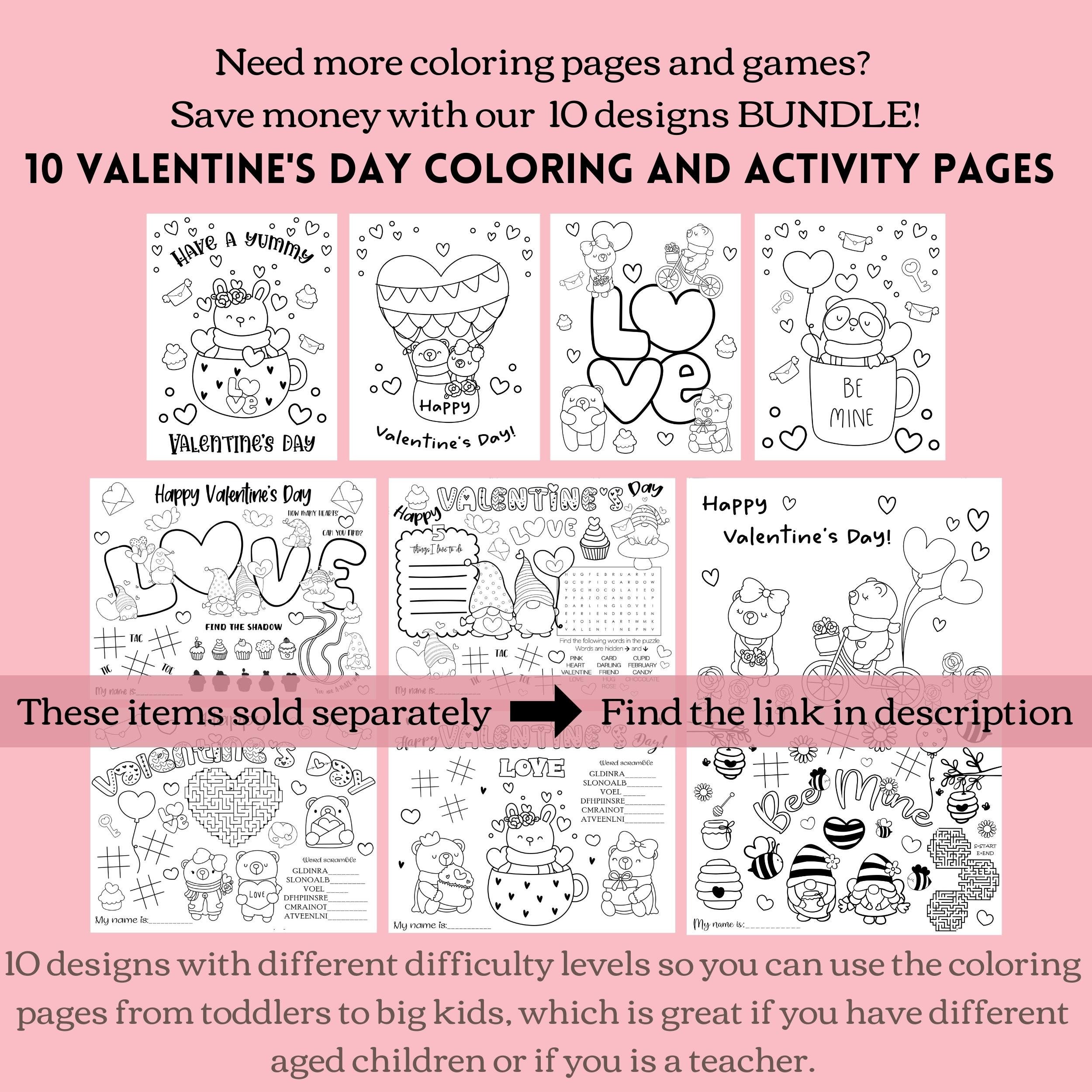 Valentine's Day Kids Coloring Placemats Pack of 5. | Etsy