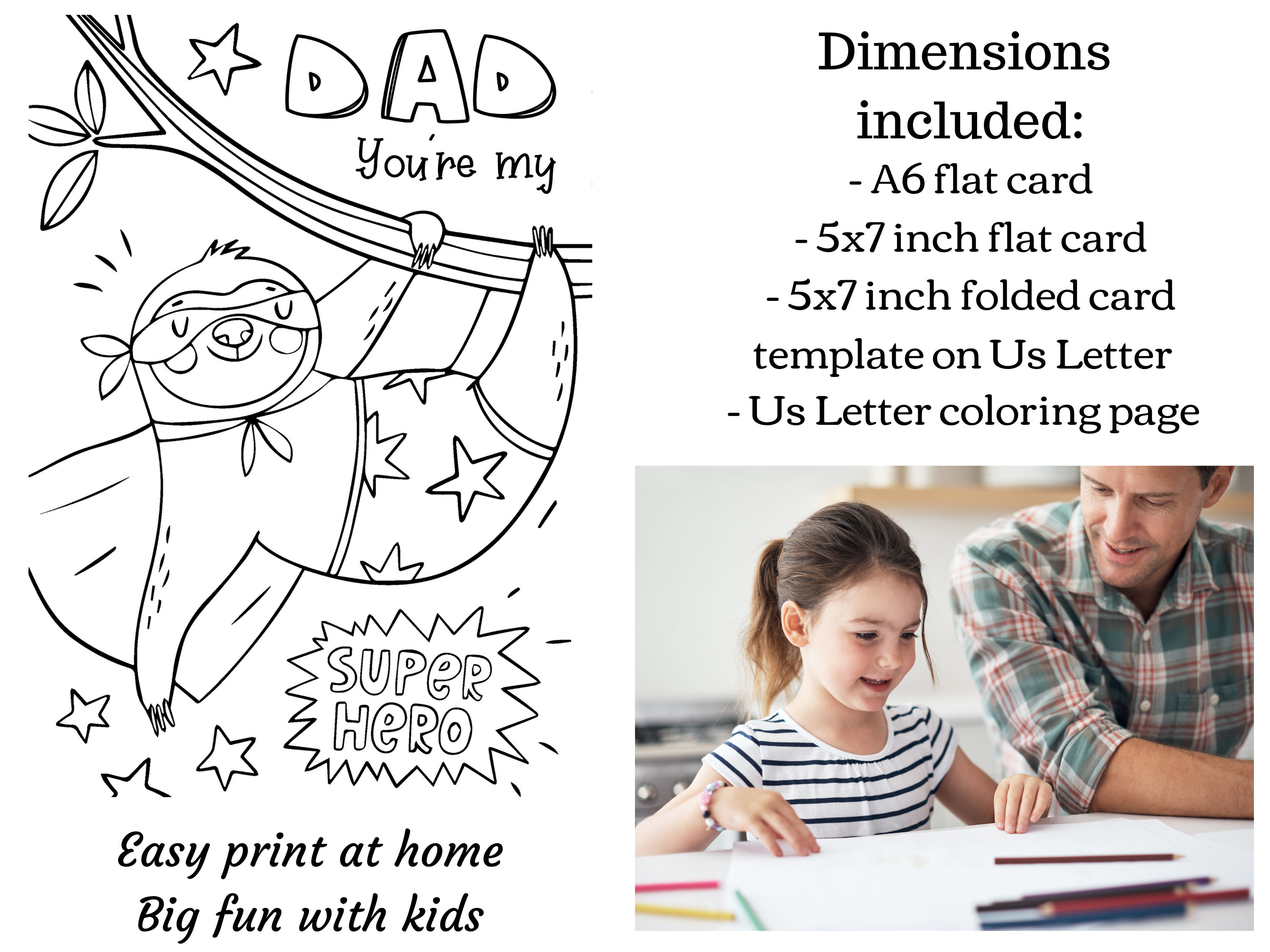 Super Hero Dad Coloring Card. Dad Birthday or Fathers Day - Etsy