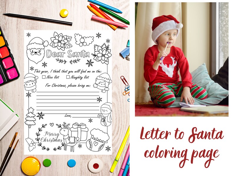 Letter to Santa Coloring Page Instant Download. Printable - Etsy