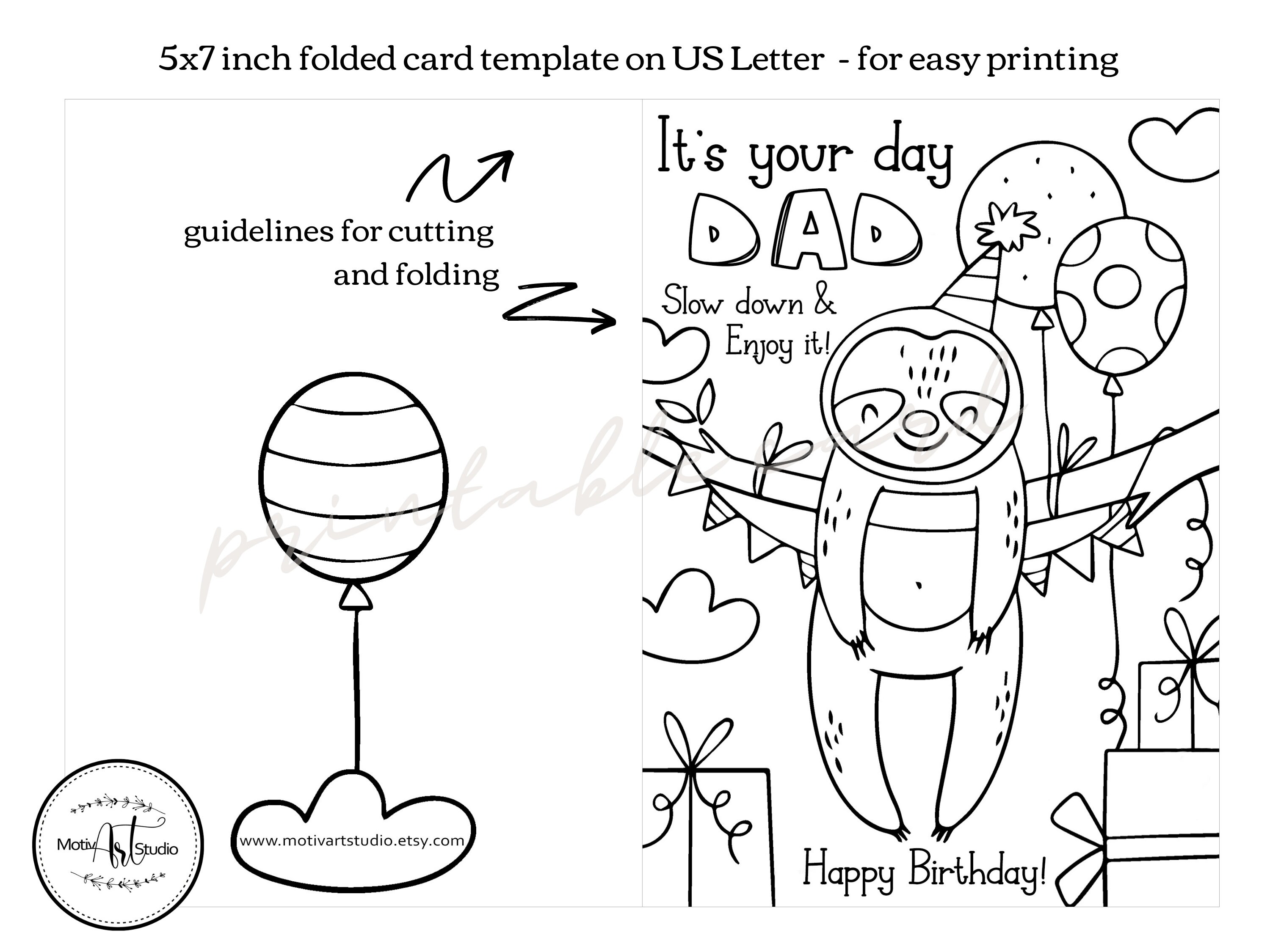 Printable Coloring Birthday Card for Dad. Funny Dad Coloring | Etsy ...