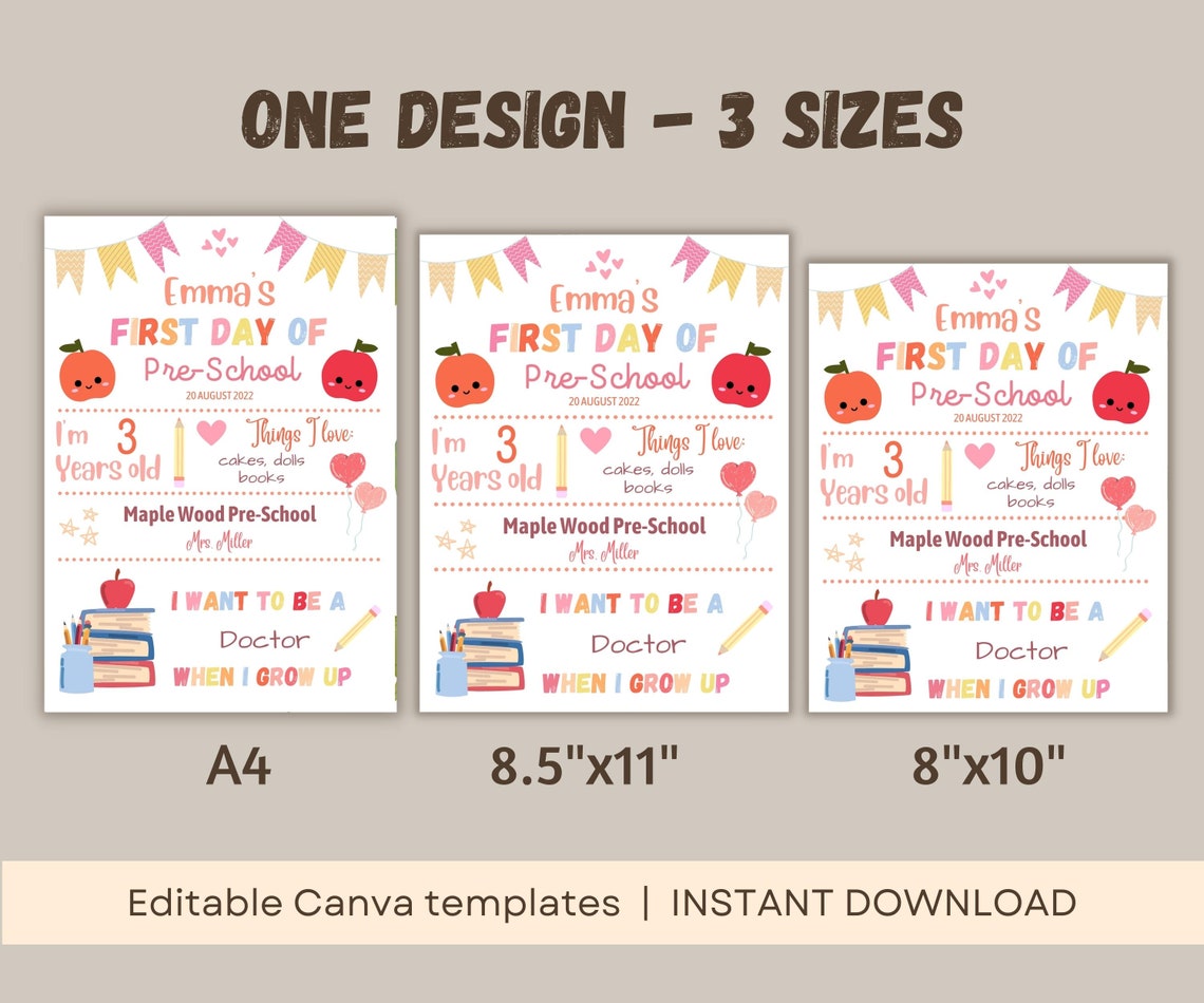 Editable First Day of School Template for Girls. Back to - Etsy