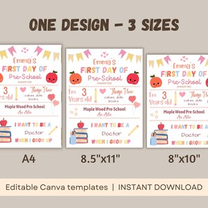 Editable First Day of School Template for Girls. Back to School Sign ...