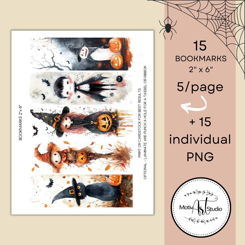 Cute Halloween Bookmarks Set, Watercolor Style (PDF & PNG) - Etsy