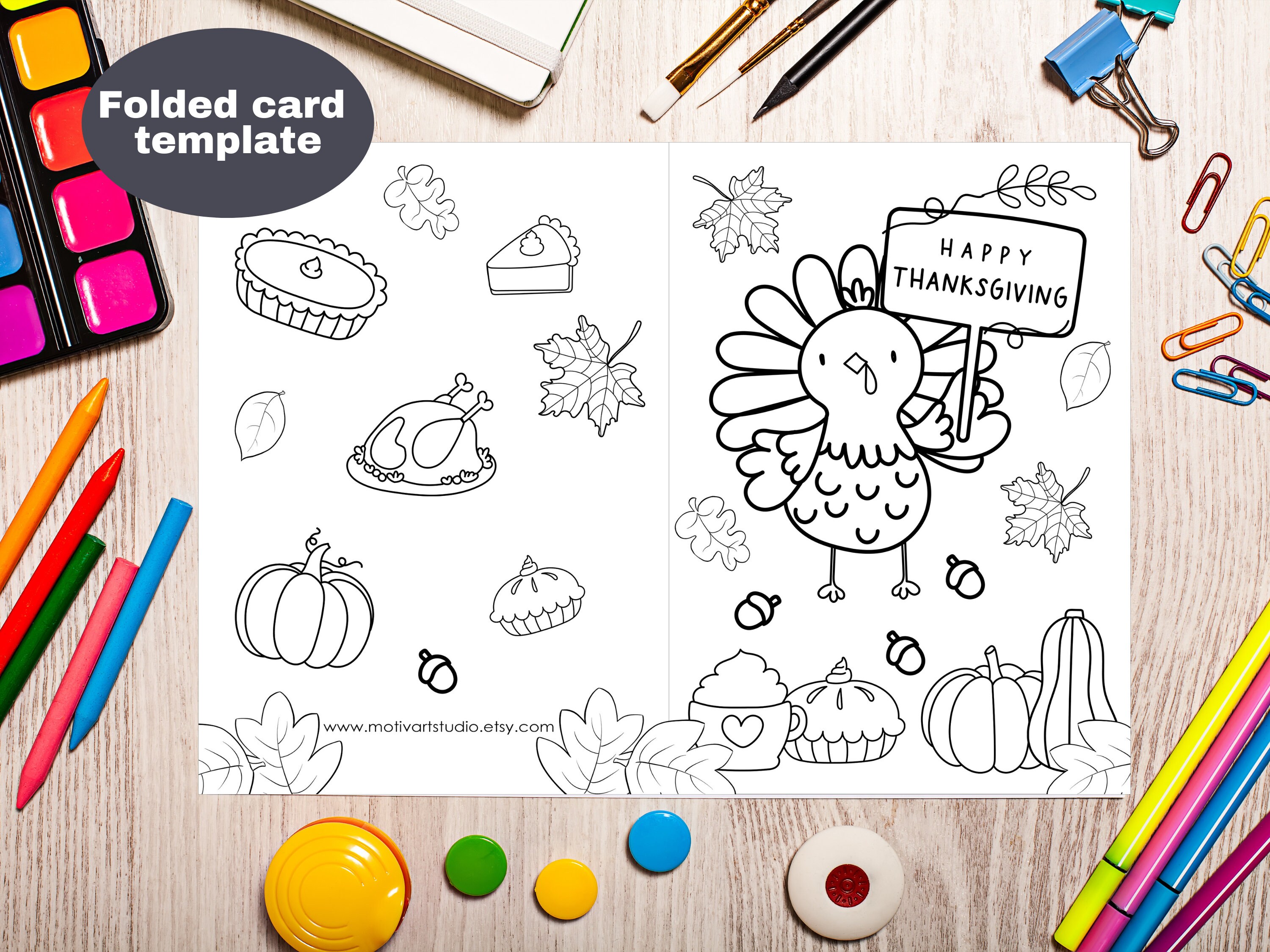 Turkey Coloring Card | Printable Thanksgiving DIY Activity (digital ...