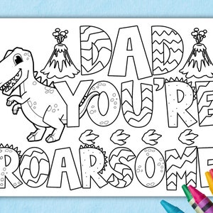 Dinosaur Birthday Coloring Card for Dad. Funny Father's Day Card for ...